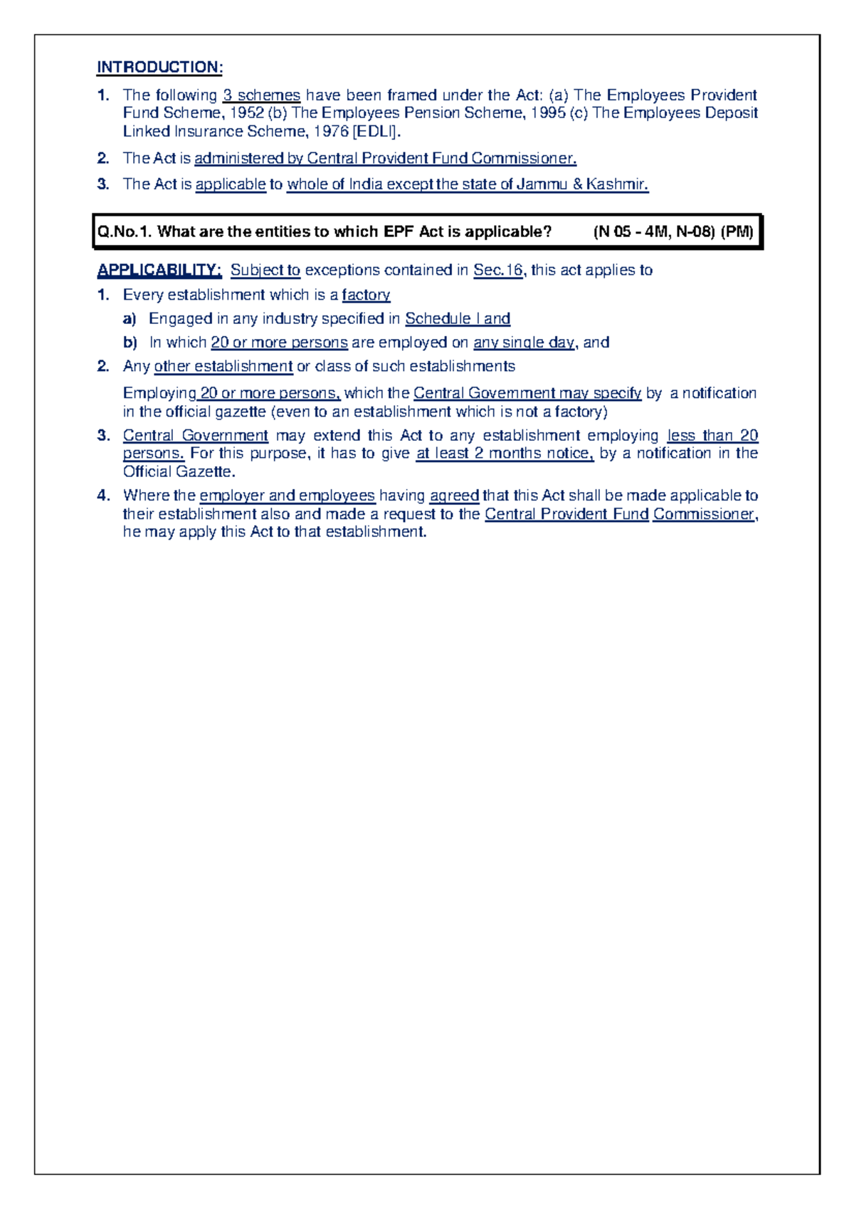 EPF Act Overview and Key Provisions (N 05, PM) - Studocu