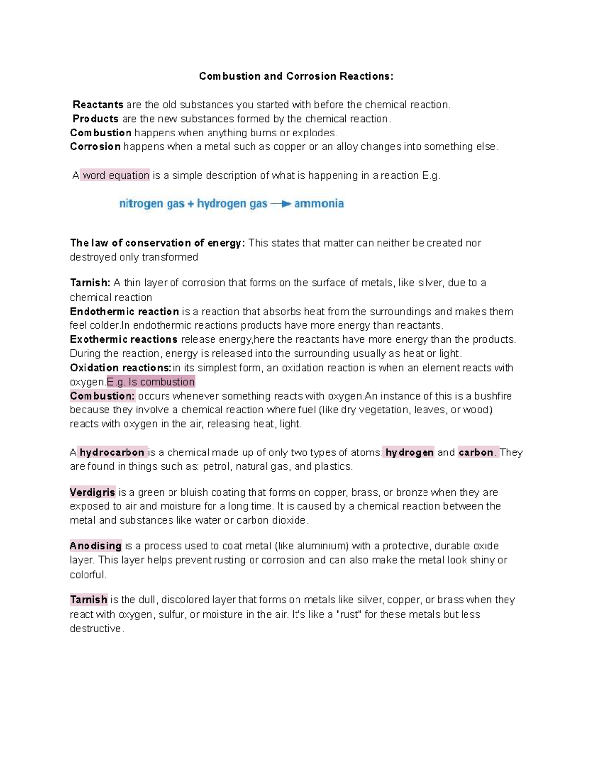 Chemistry 101: Combustion and Corrosion Reactions Explained - Studocu