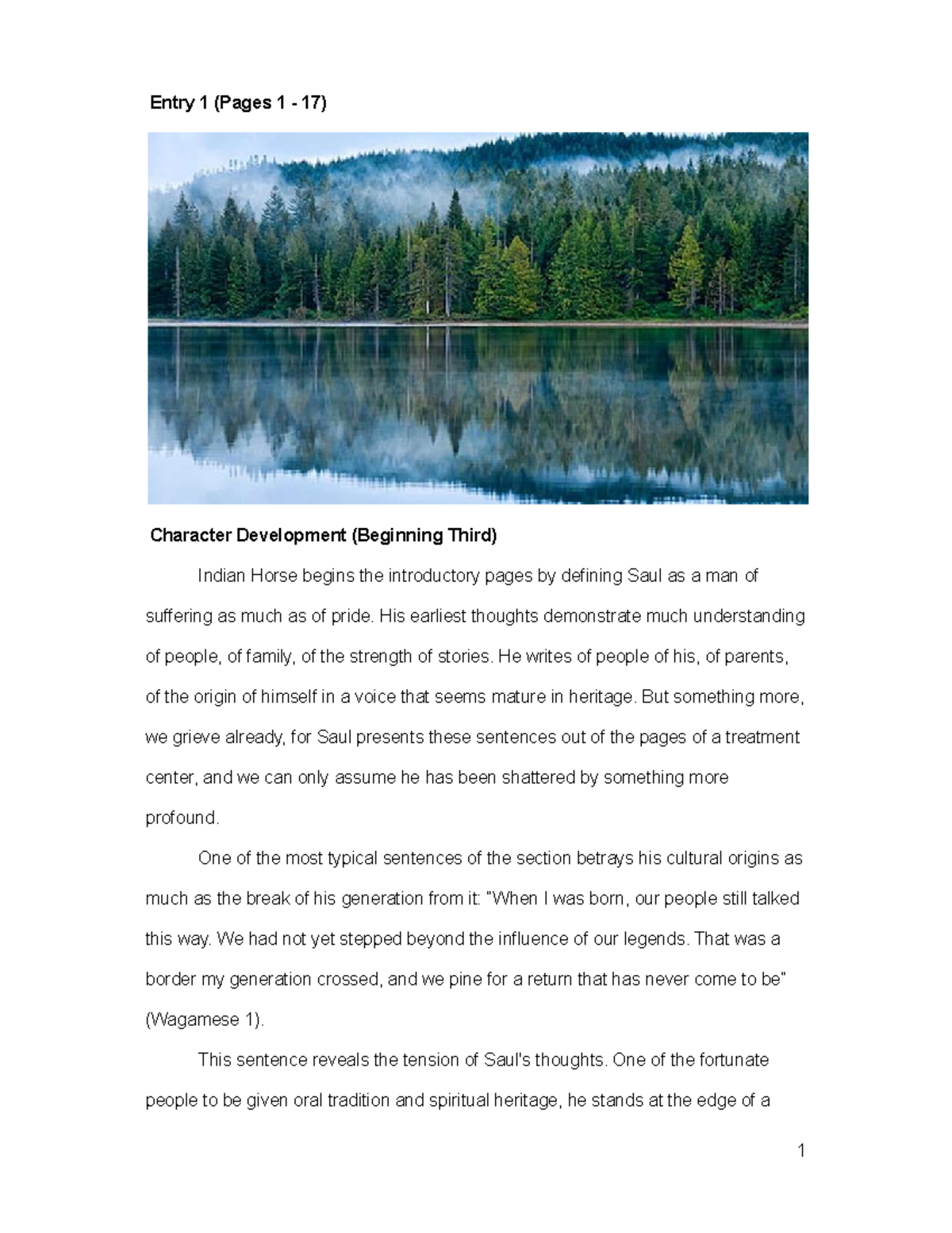 Reading Journal: Character Development in Indian Horse (ENG 101) - Studocu
