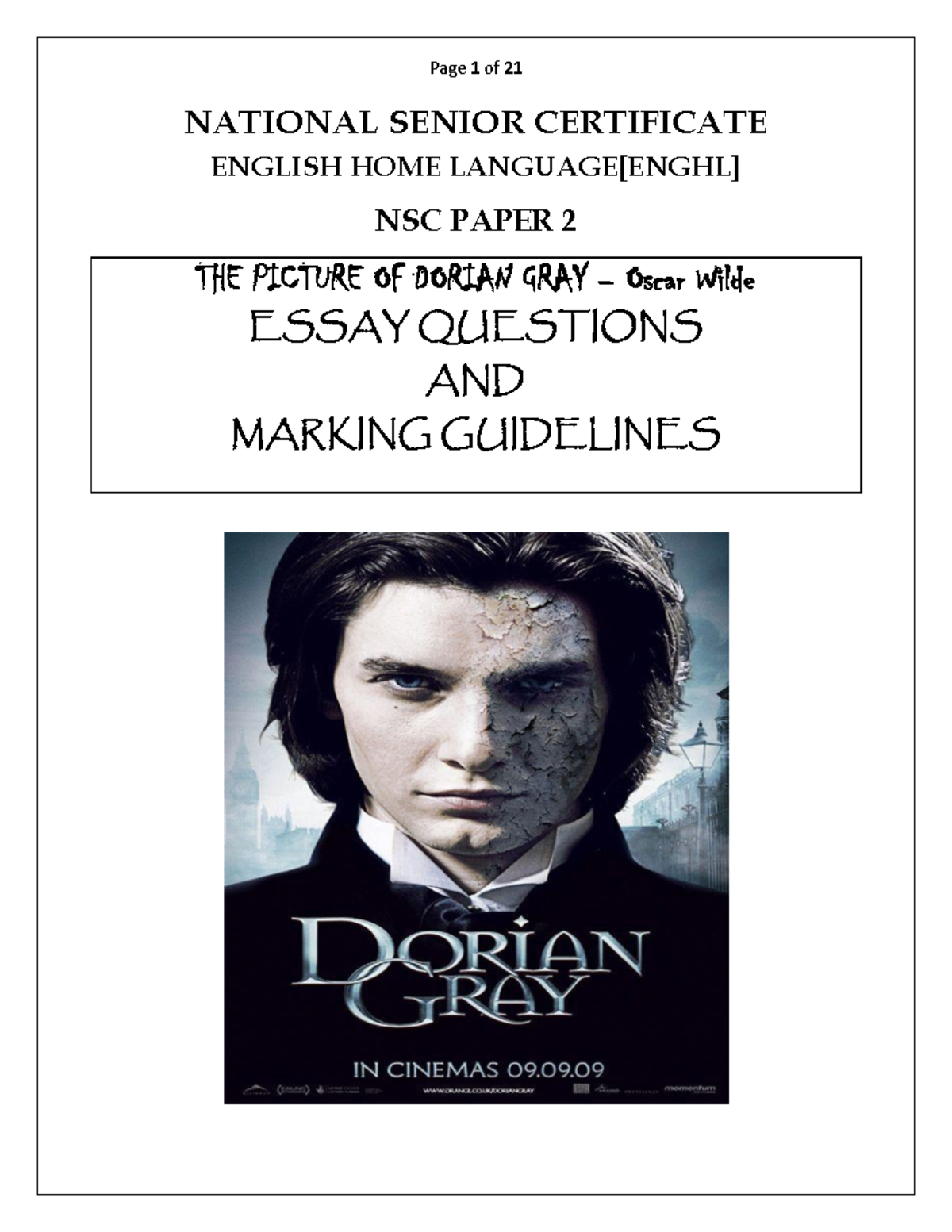 ENGHL 12 Final Exam: The Picture of Dorian Gray Essay Questions ...