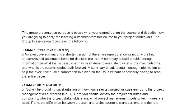 Group Presentation Notes for Project Management (Course Code: PM101 ...