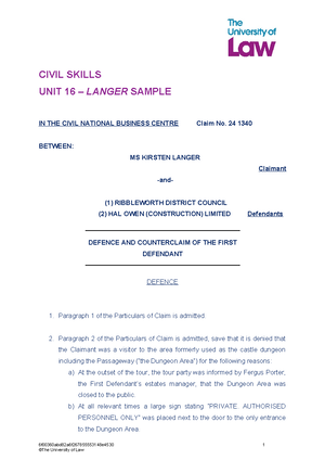 drafting claims for PI - CIVIL SKILLS UNIT 4 – DRAFTING PARTICULARS OF ...