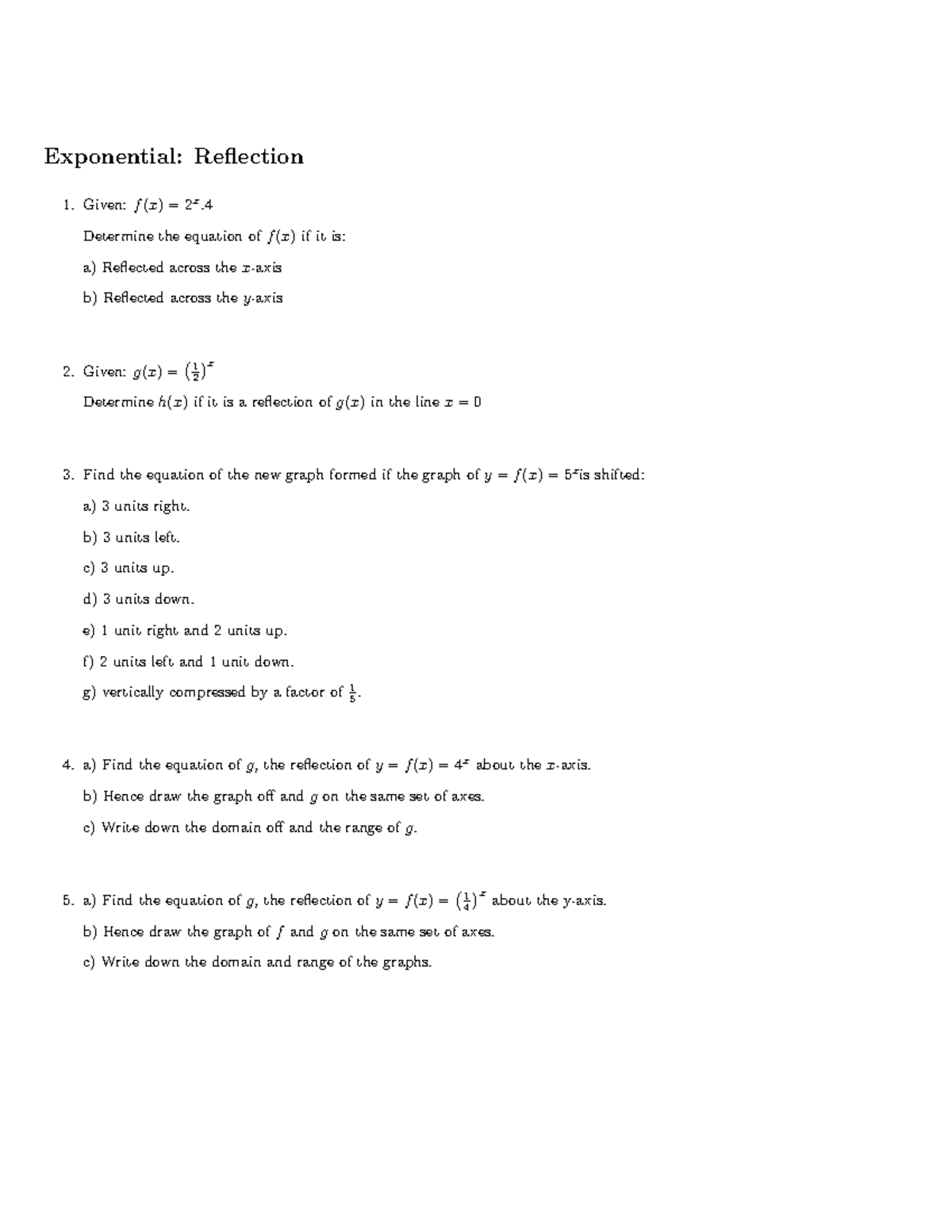 Exponential Reflections and Transformations JA0039 - Studocu