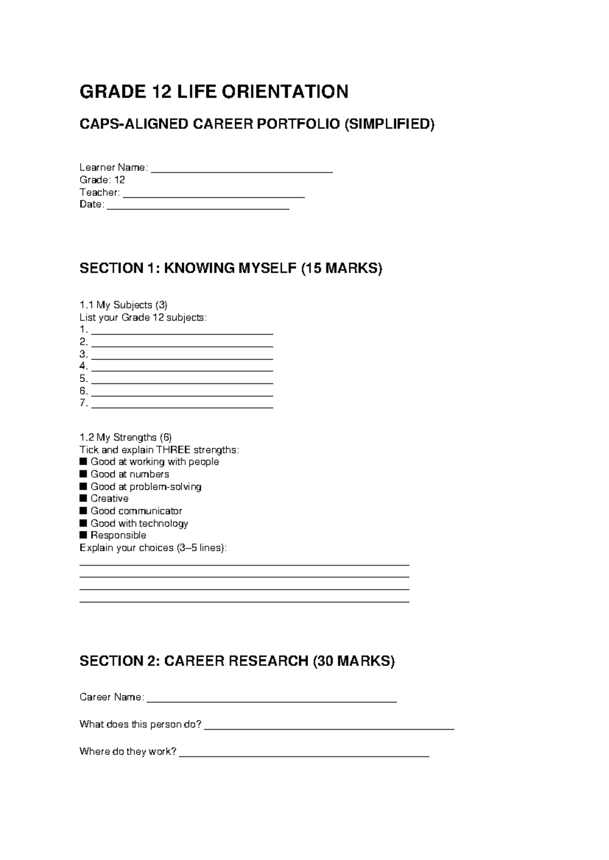 GRADE 12 LO CAREER PORTFOLIO (CAPS SIMPLIFIED) - Studocu