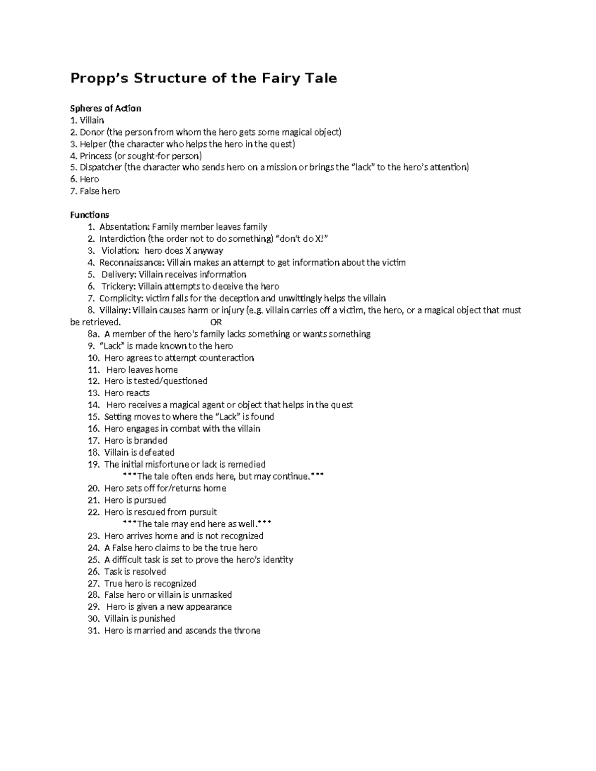 Propp's Fairy Tale Structure Analysis Exercise - Studocu