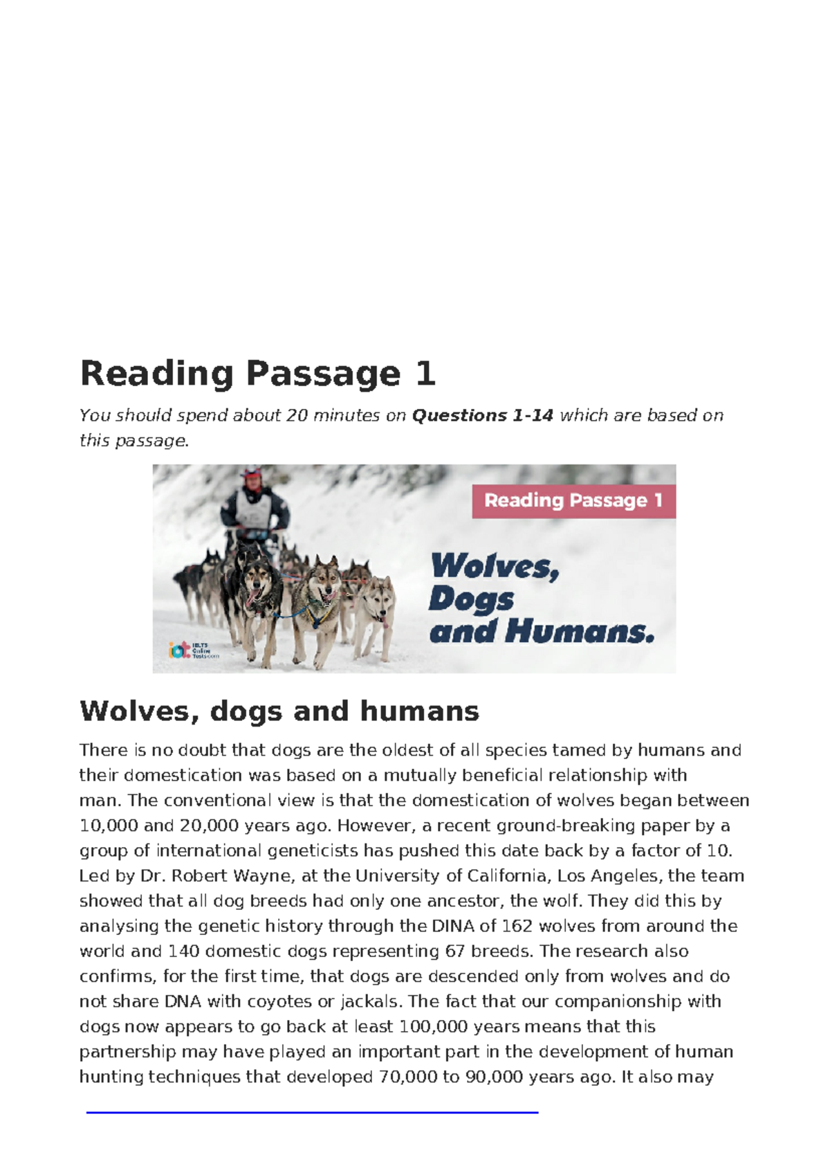 IELTS Reading Test 1: Wolves, Dogs & Crop Circles Analysis - Studocu