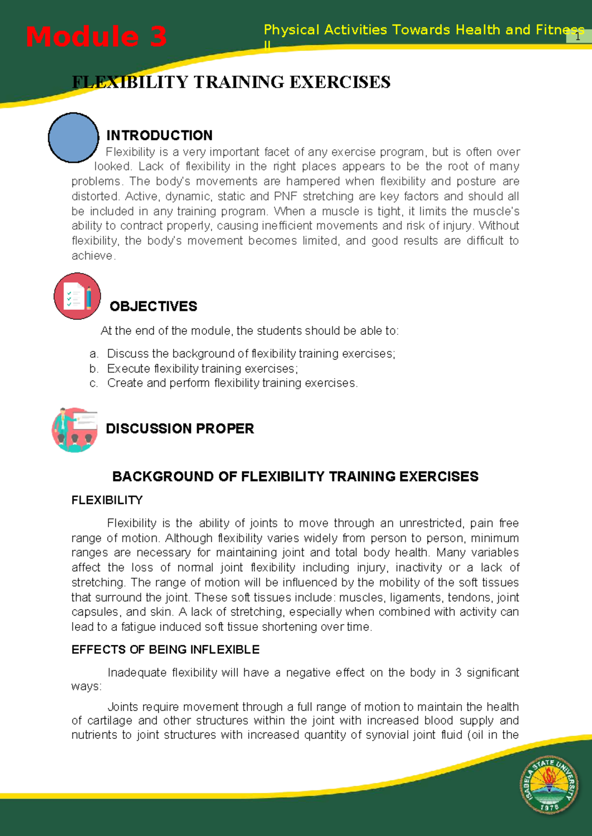 PE 2 Module 3: Flexibility Training Exercises for Health & Fitness - Studocu