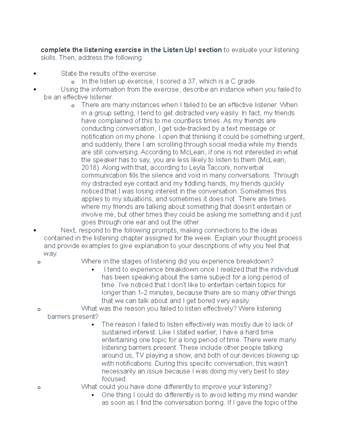 Week 2 Discussion: Evaluating Listening Skills and Barriers - Studocu
