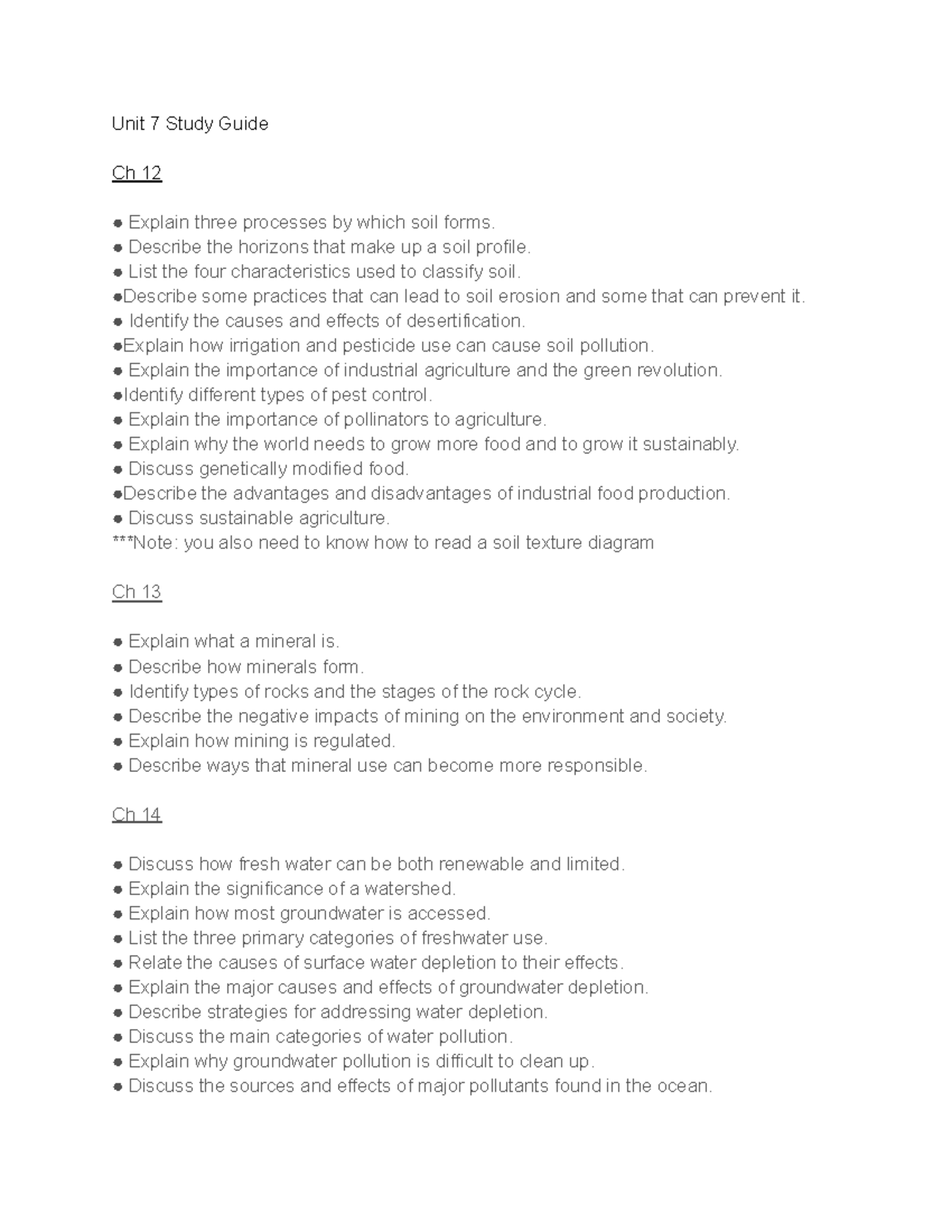 Unit 7 Study Guide: Soil Formation, Mineralogy, and Water Resources ...