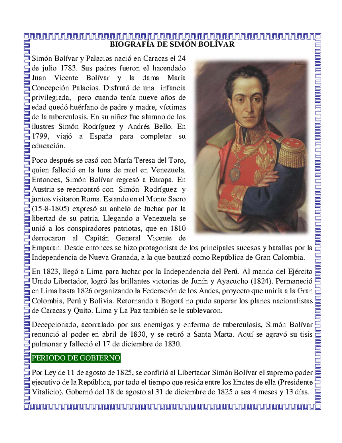 BIO 101: Biografía de Simón Bolívar y su Legado Histórico - Studocu