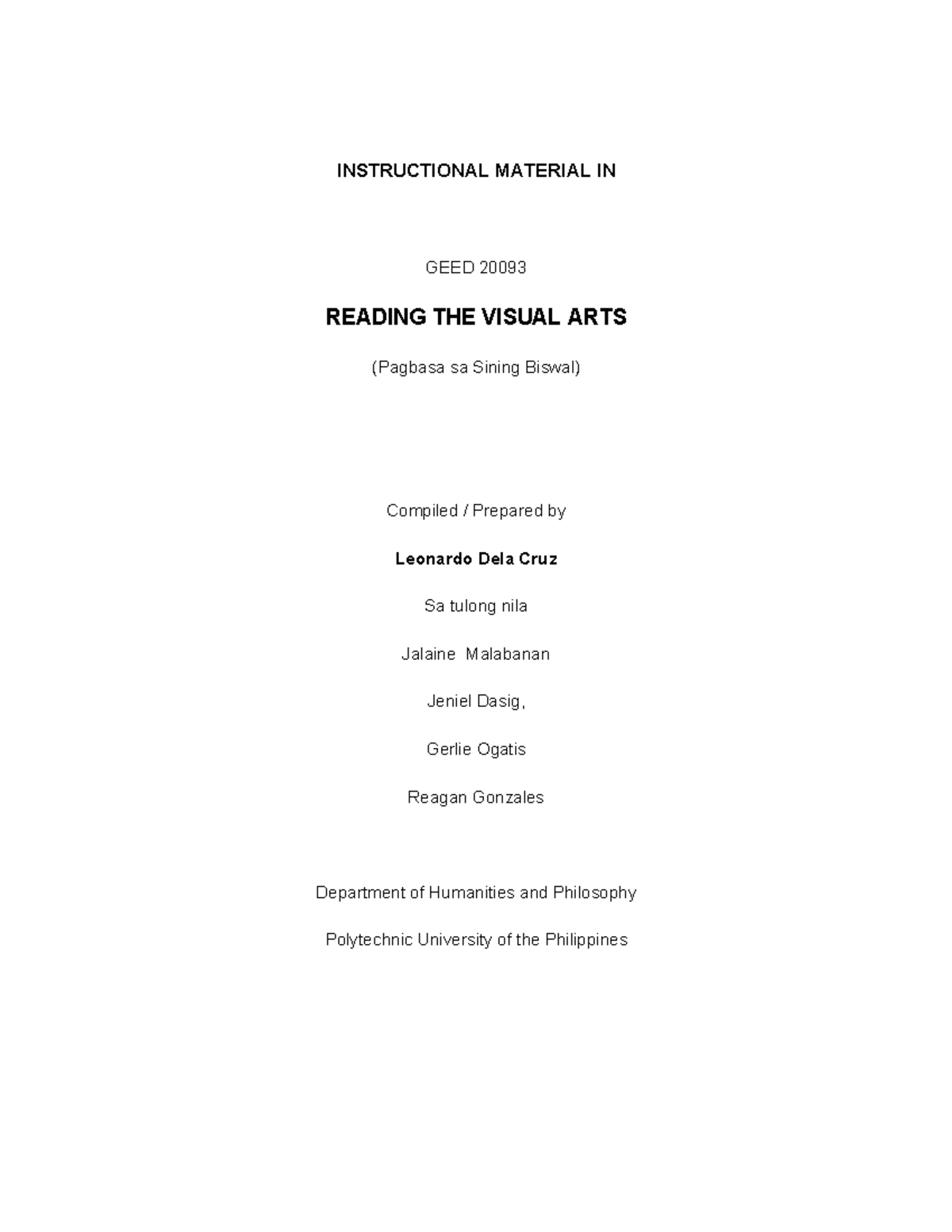 GEED 2009 3 Reading Visual ARTS - INSTRUCTIONAL MATERIAL IN GEED 20093 ...