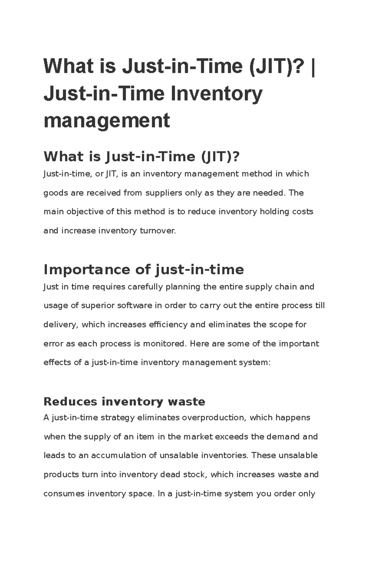 Just in Time Inventory System - What is Just-in-Time (JIT)? | Just-in ...