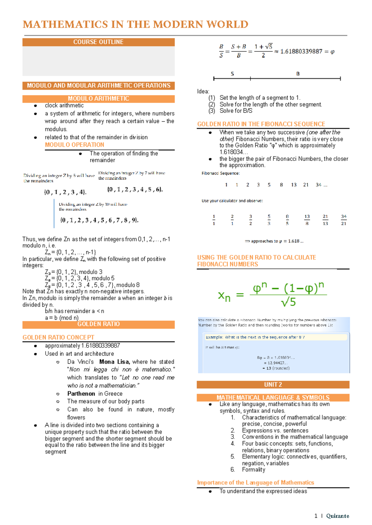 MMW: Modular Arithmetic, Golden Ratio, Voting & Apportionment Concepts ...