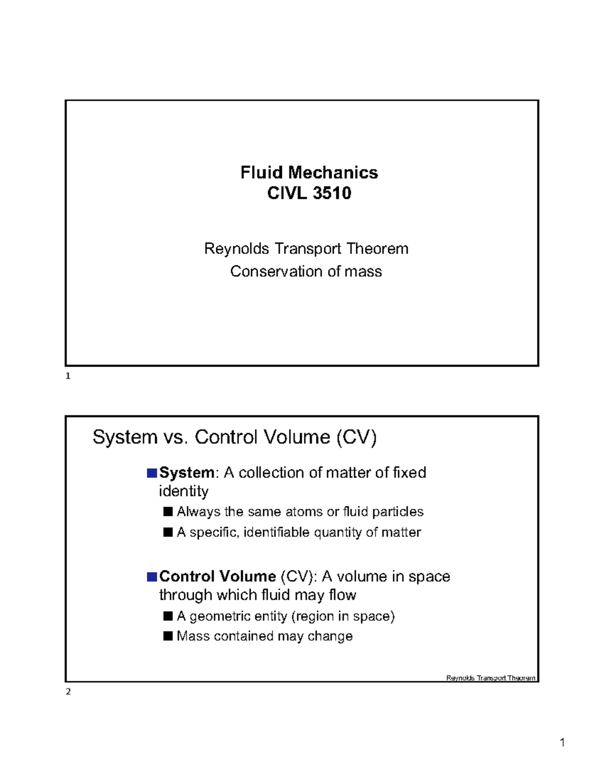 Reynolds Transport Theorem: Lecture Notes for CIVL 3510 - Studocu