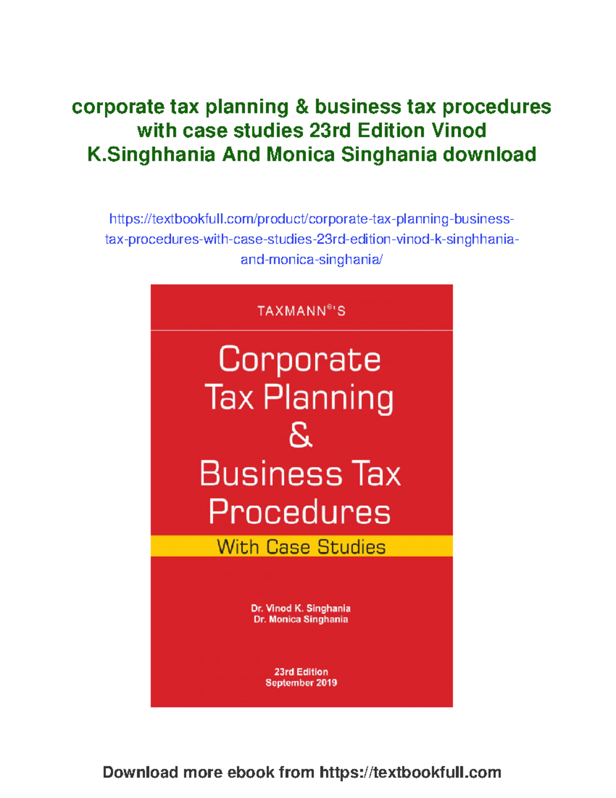 Corporate Tax Planning: Business Tax Procedures & Case Studies (23rd Ed ...