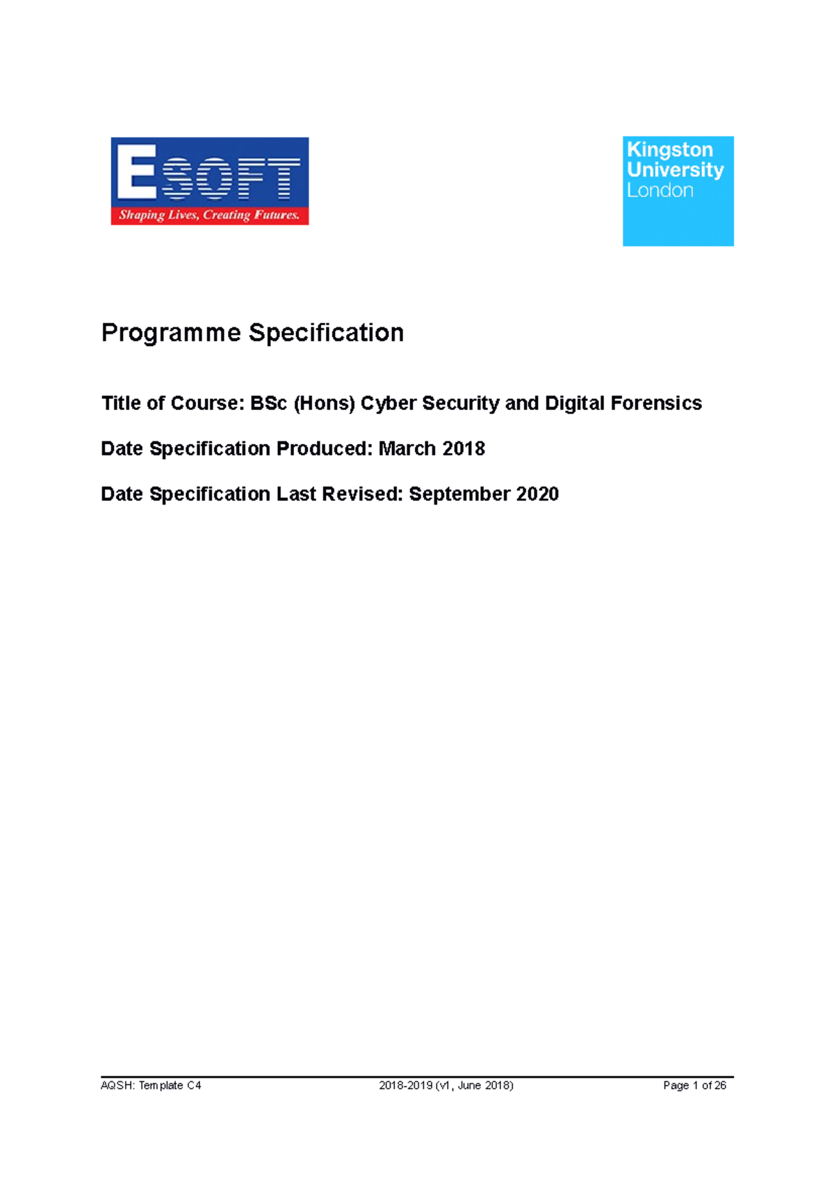 BSc(Hons) Cyber Security & Digital Forensics Programme Specification ...
