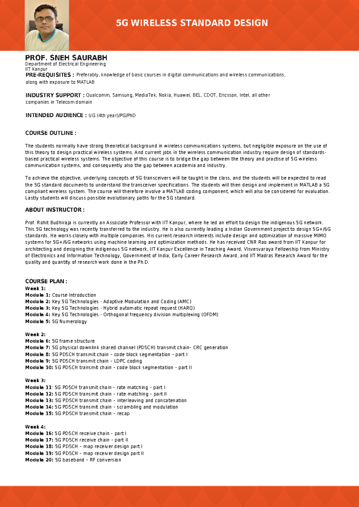 5G Wireless Standard Design Course Notes (EE 117) - Prof. Sneh Saurabh ...