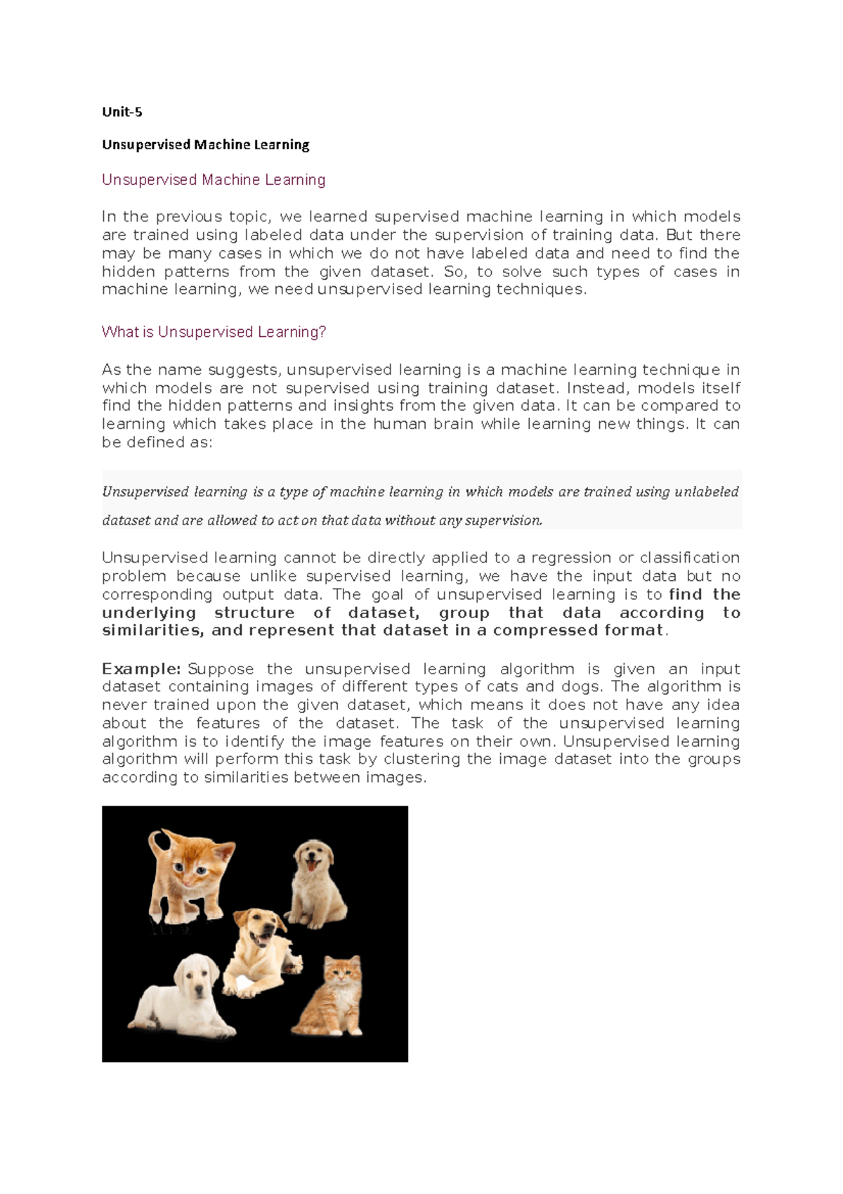 Unit-5 - Data science - Unit- Unsupervised Machine Learning ...