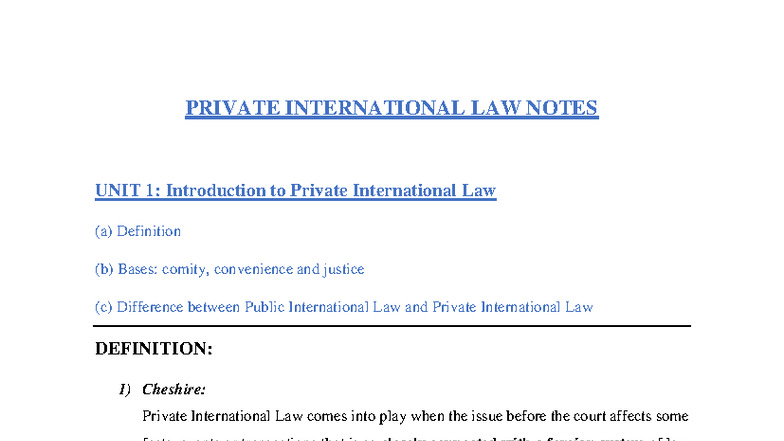 731220928 PRIVATE INTERNATIONAL LAW NOTES: Unit 1 Overview and Key ...