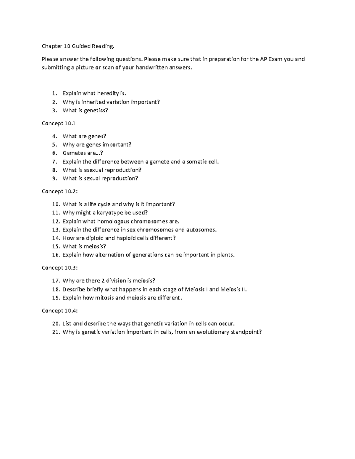 AP Biology Chapter 10 Guided Reading and Exam Prep Questions - Studocu