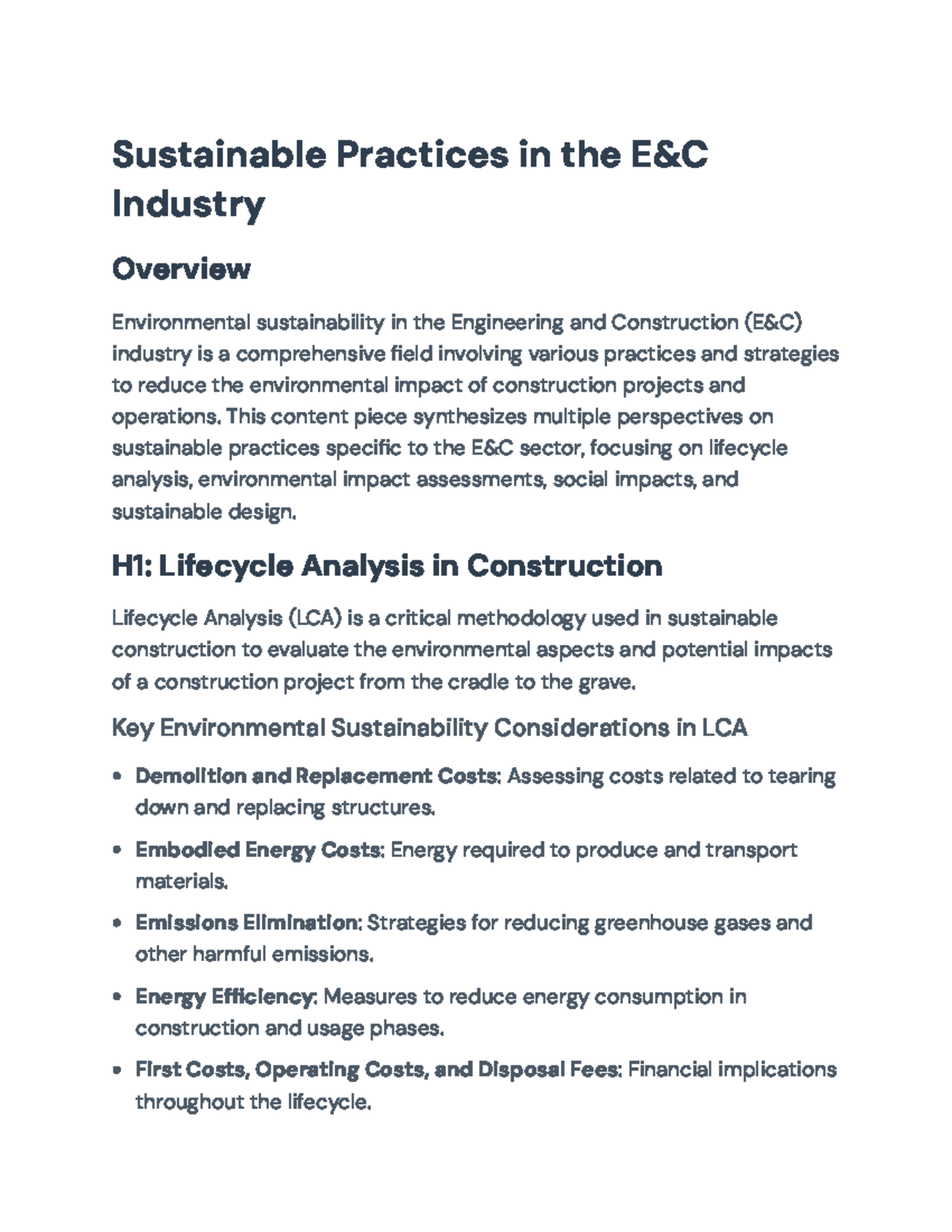 Sustainable Practices in Engineering & Construction (E&C) Industry ...
