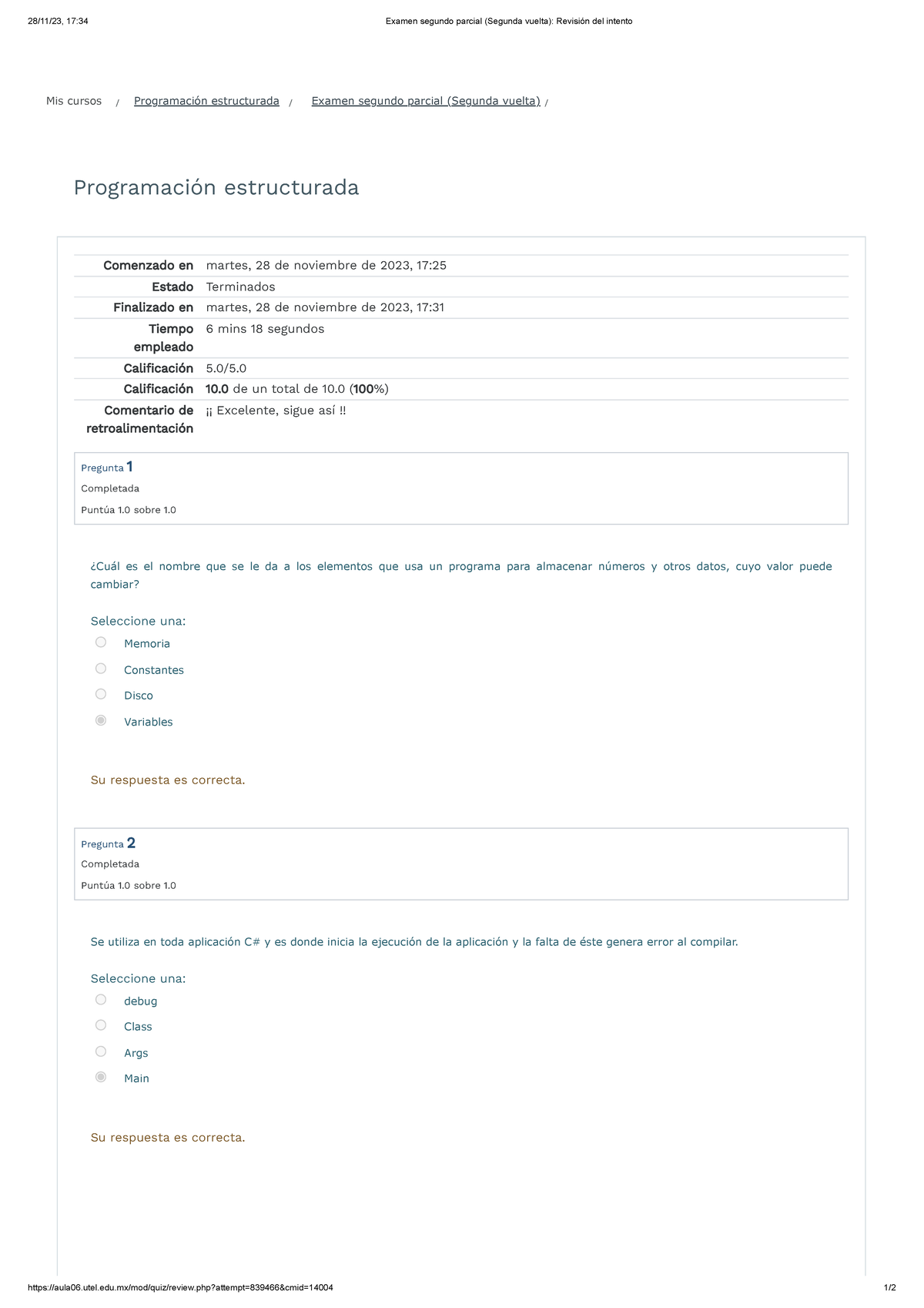 Revisión del Examen Segundo Parcial - Programación Estructurada - Studocu