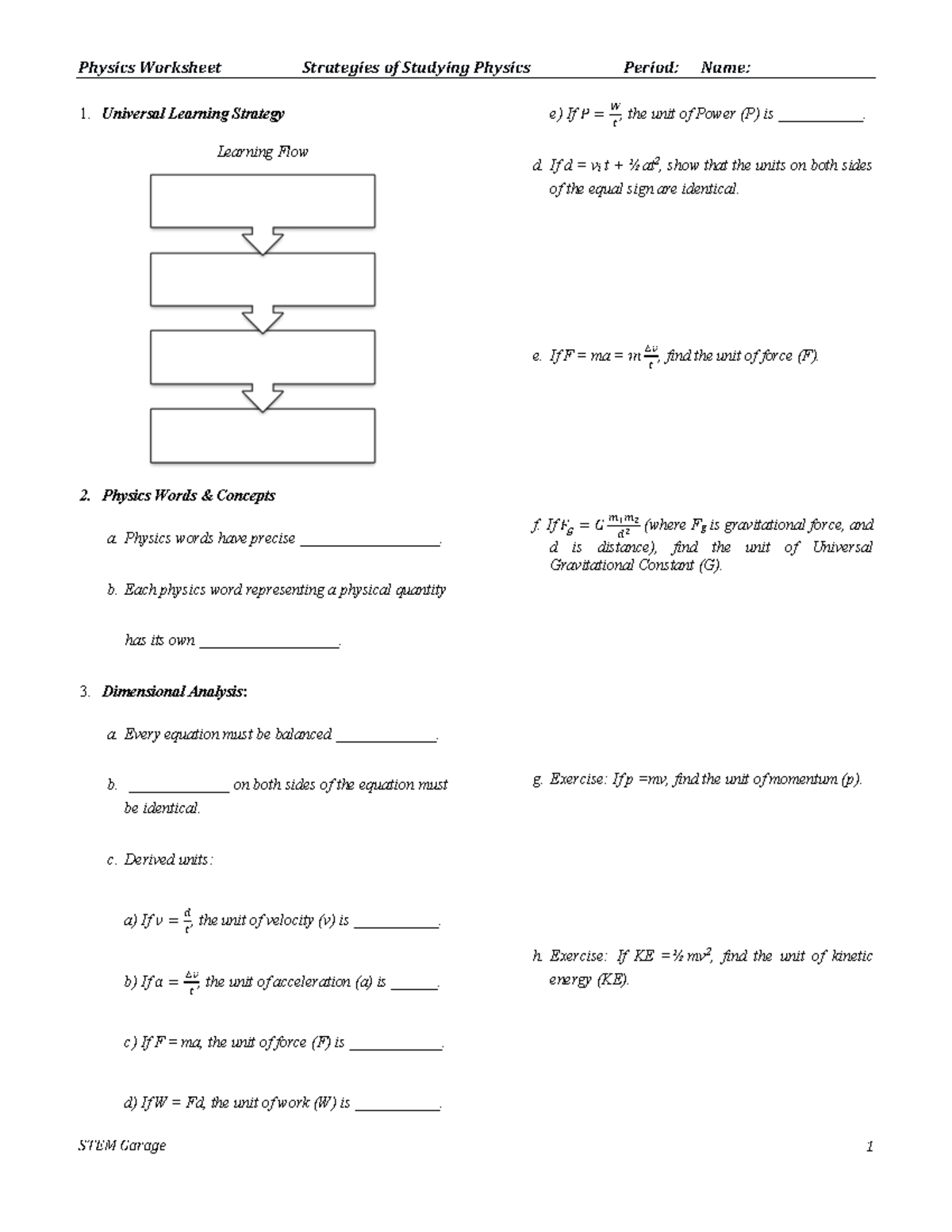 Physics Worksheet Lesson 3: Strategies for Studying Physics 2022-23 ...