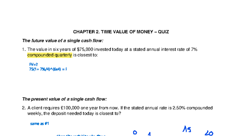 CHAPTER 2. TIME VALUE OF MONEY QUIZ & EXERCISES - Studocu