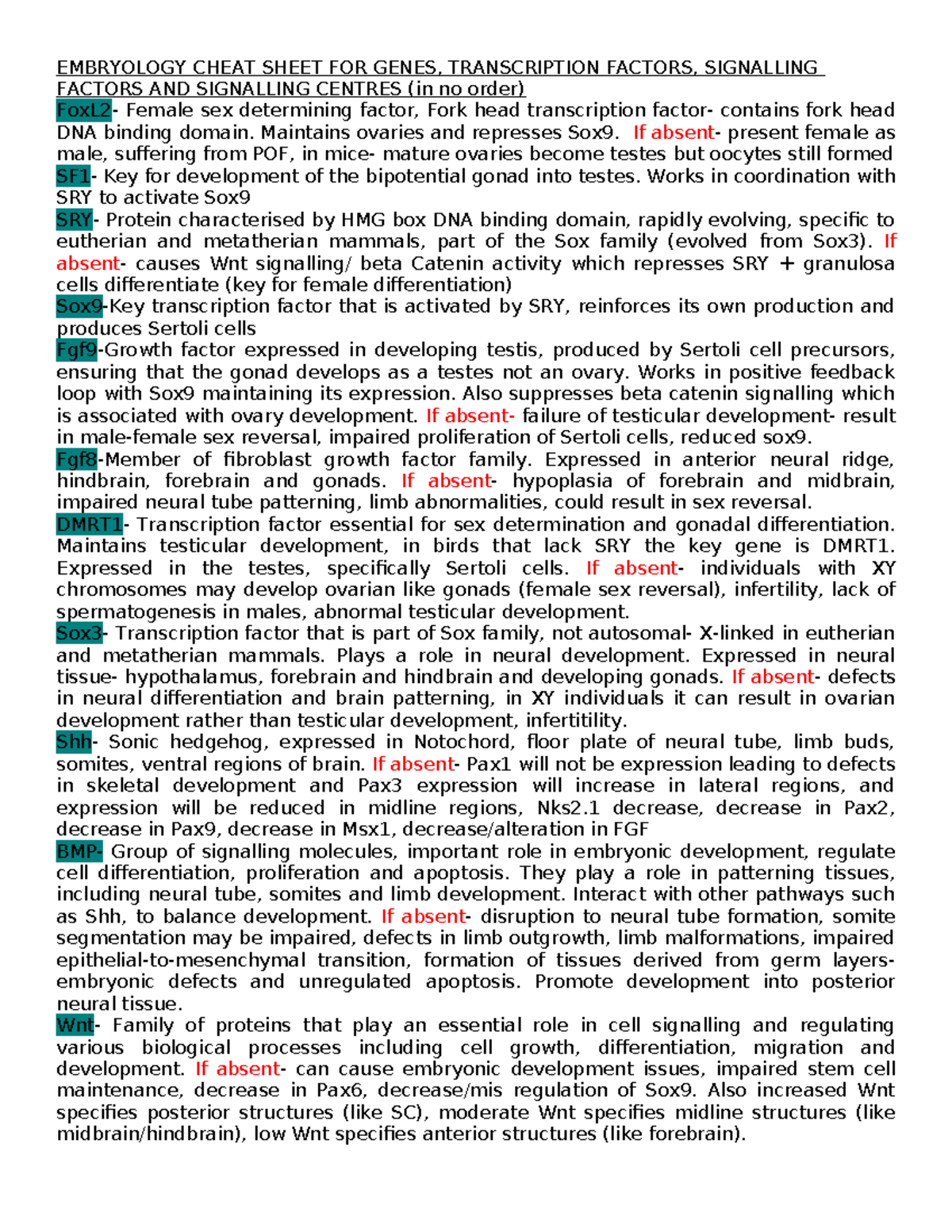 Embryology Cheat Sheet: Key Genes, Factors, and Signaling Overview ...