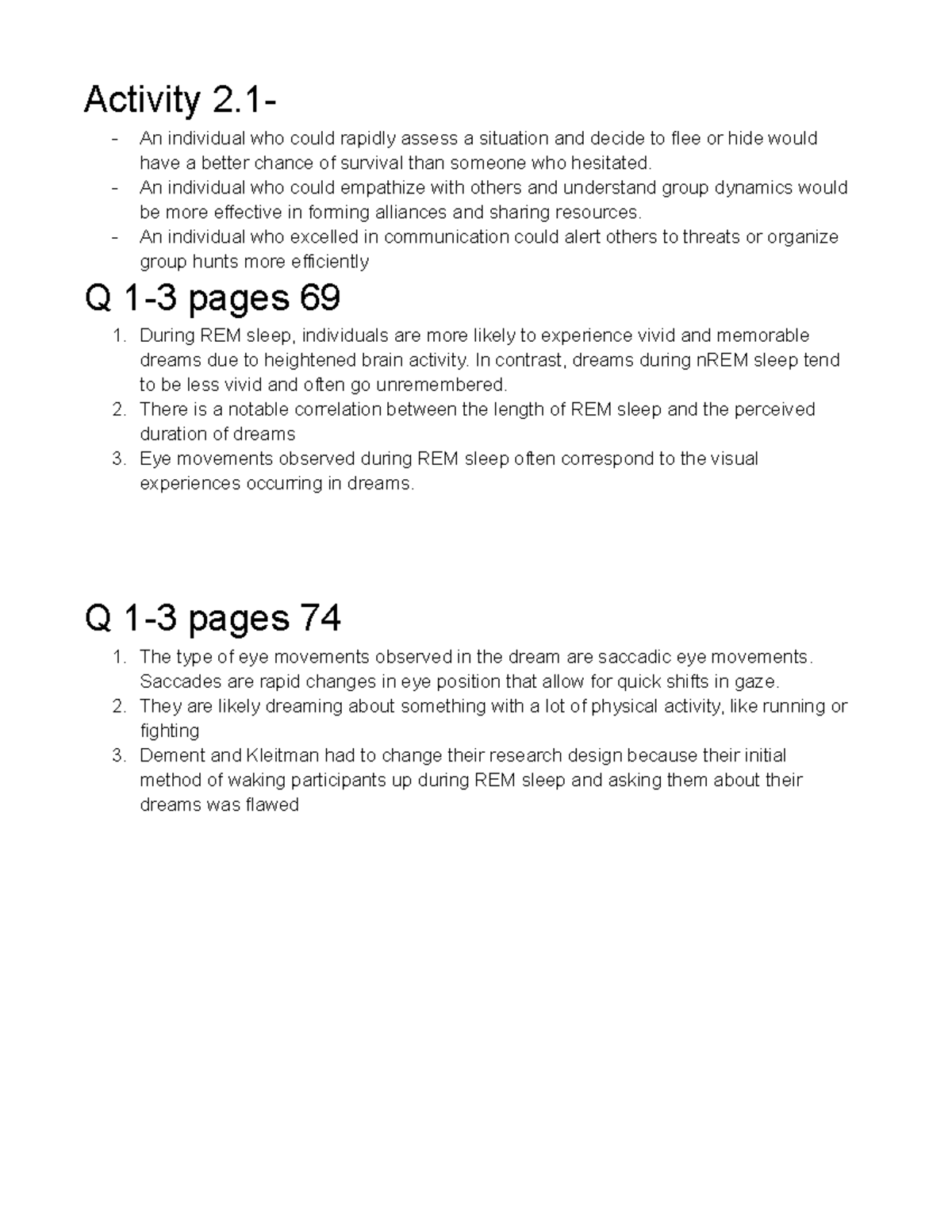 AICE Psychology Lecture Notes: Key Concepts on Dreams and Survival ...