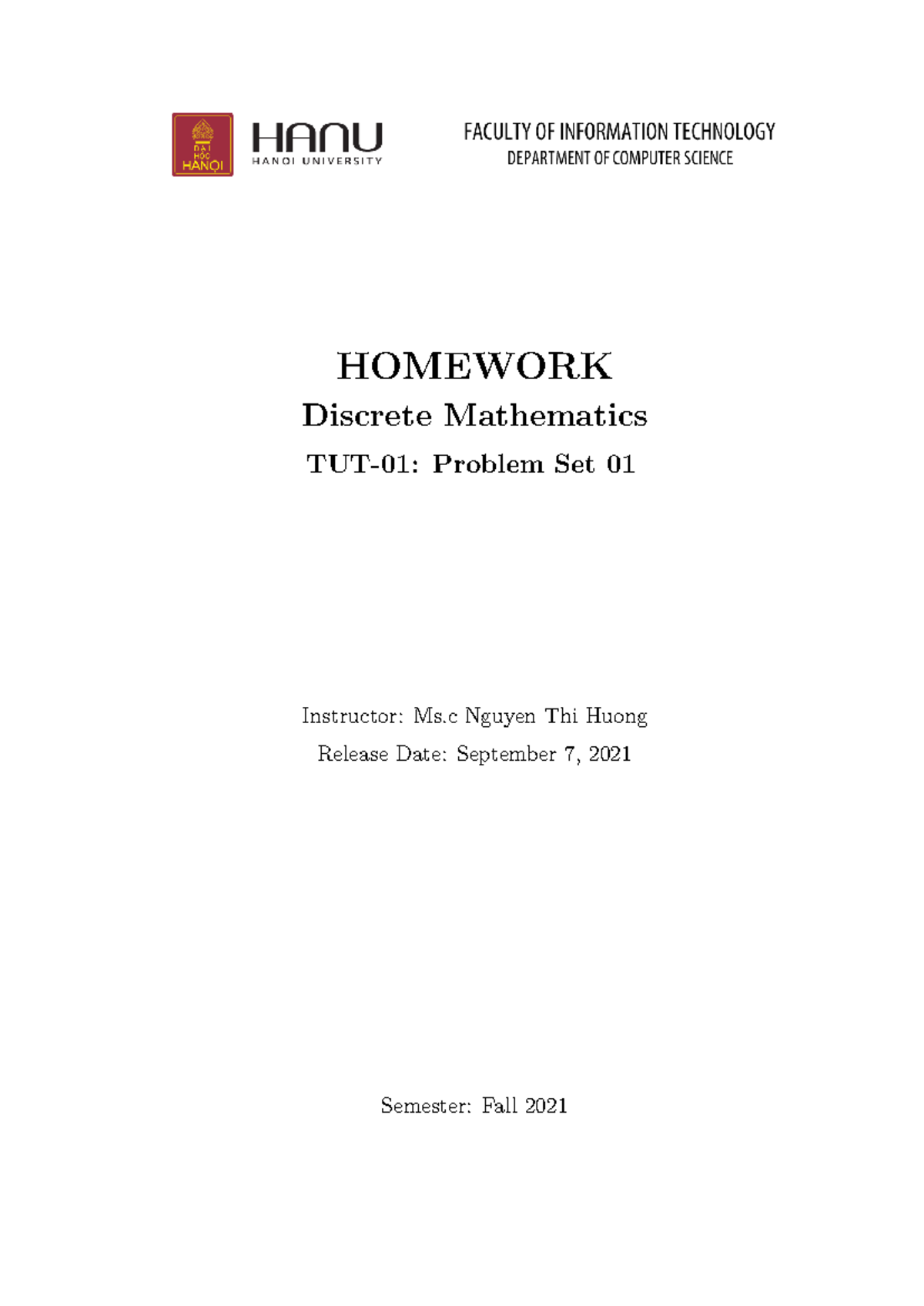 Discrete Mathematics Homework Problem Set 01 - Fall 2021 - Studocu