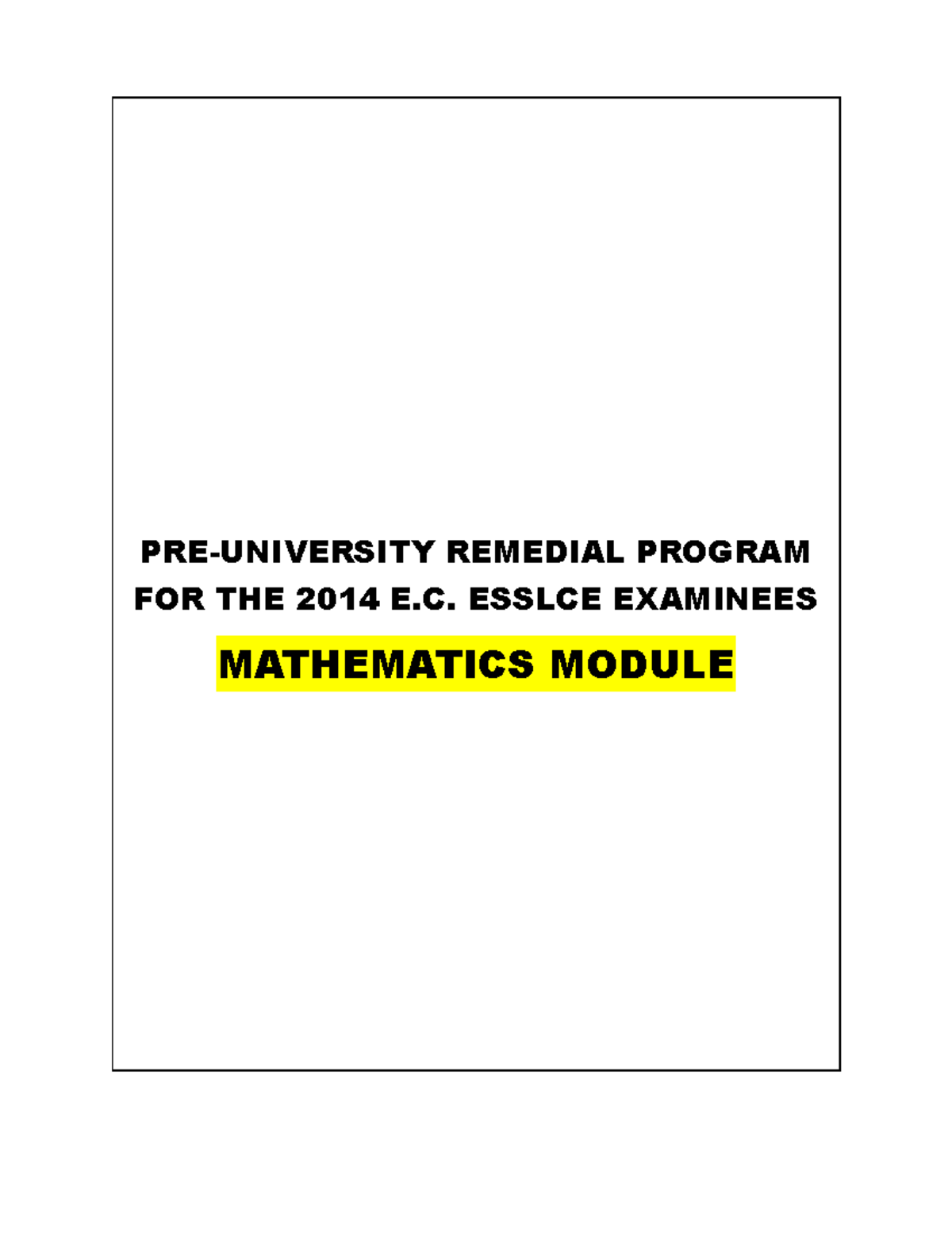 Mathematics Remedial Module for 2014 E.C. ESSLCE Candidates - Studocu