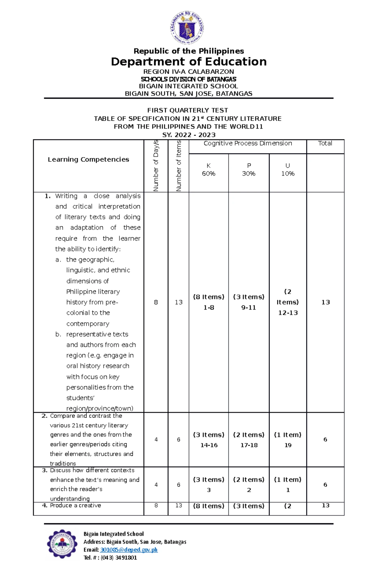 21ST Century 1ST Quarter TEST - FIRST QUARTER EXAMINATION IN 21 ST ...