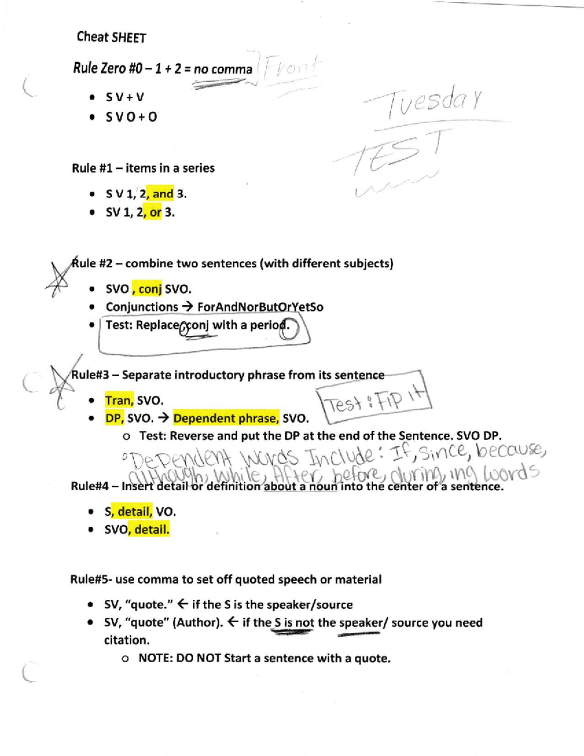 Cheat Sheet: Writing Rules & Sentence Structure (SV112) - Studocu
