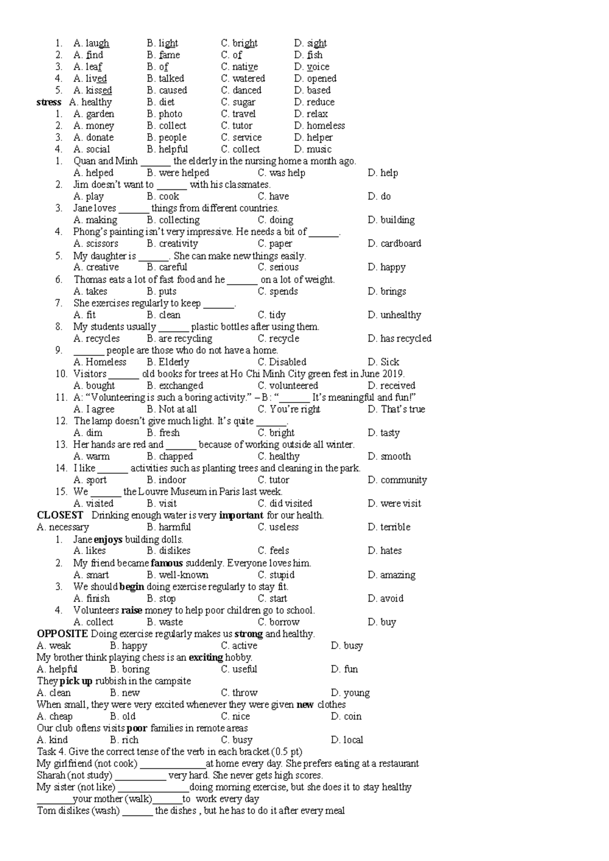 A7 GK1 Dong Hai - Community Service and Healthy Habits Study Guide ...