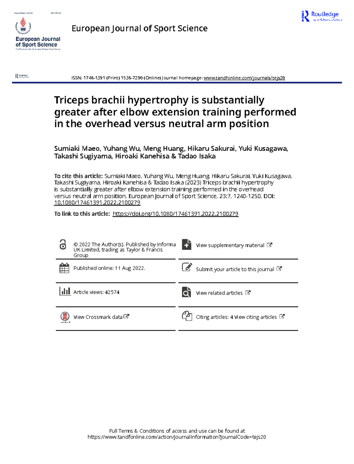 Triceps Brachii Hypertrophy: Overhead vs. Neutral Arm Position - Studocu