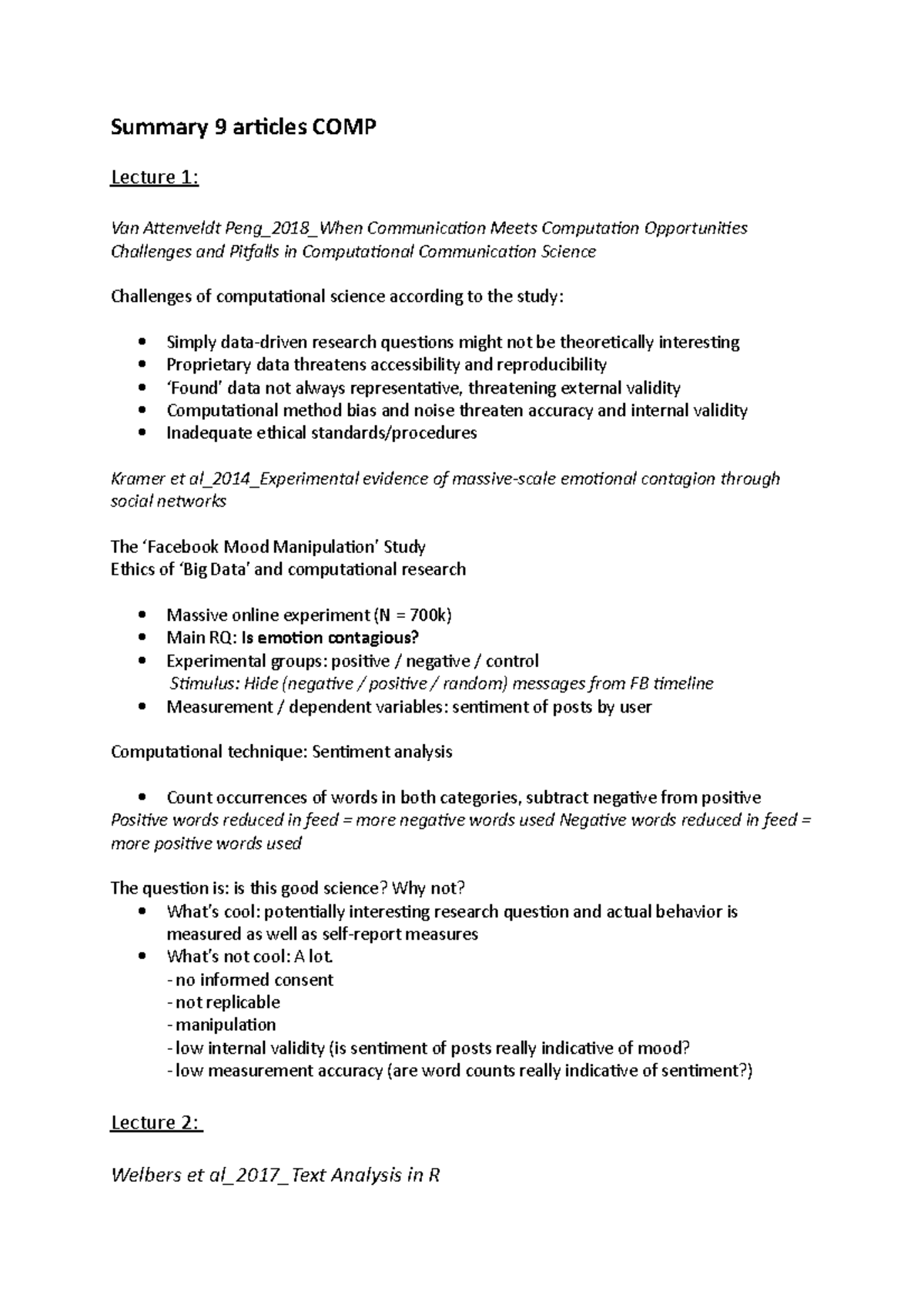 Summary of 9 Articles in Computational Analysis (COMP) - Studeersnel