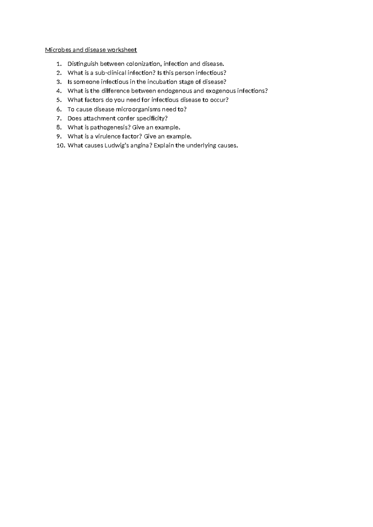 Microbes and disease worksheet - Distinguish between colonization ...