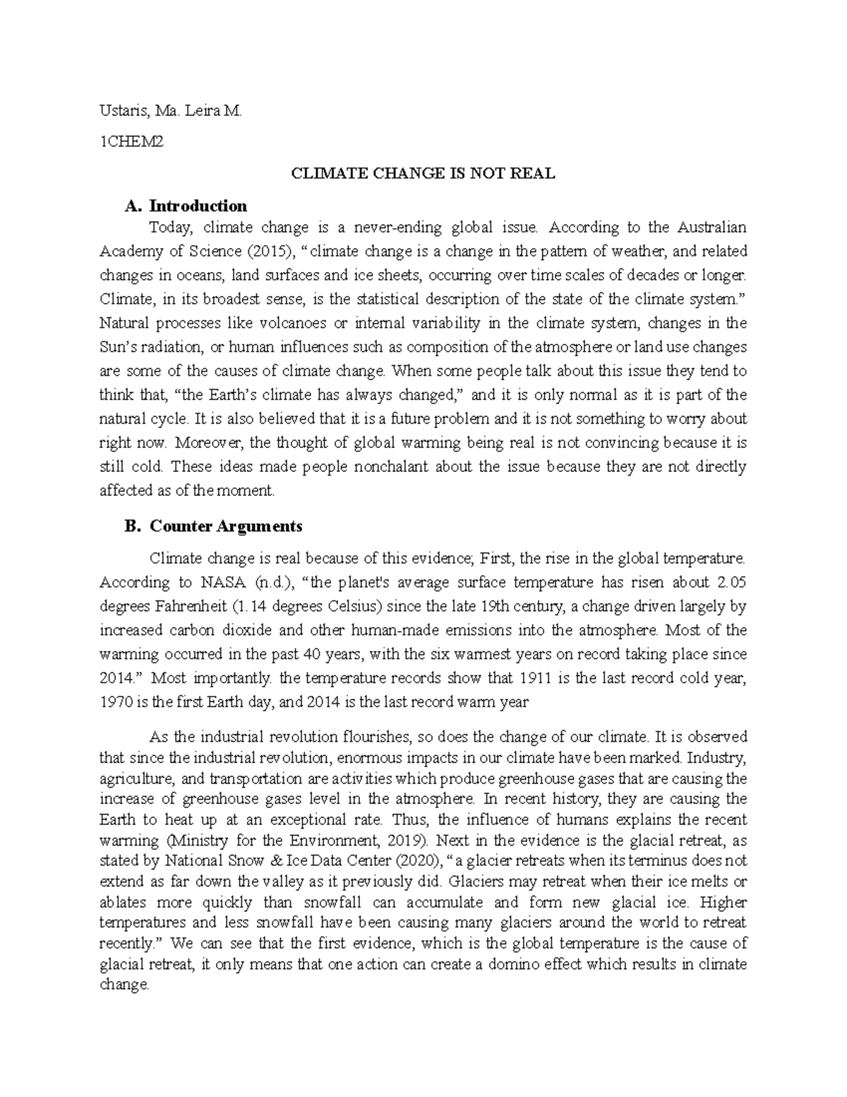 1CHEM Climate Change Position Paper: Evidence and Counterarguments ...