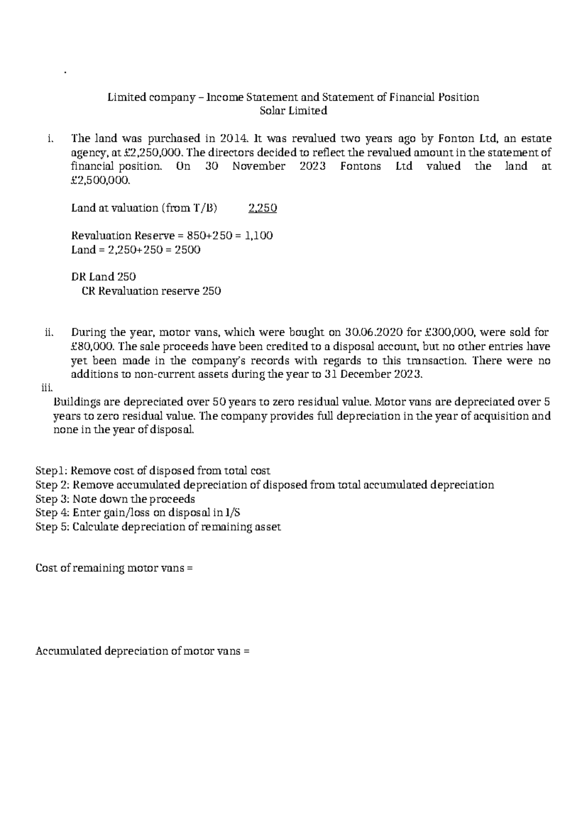 AC105 Limited Company Income Statement & Financial Position Analysis ...