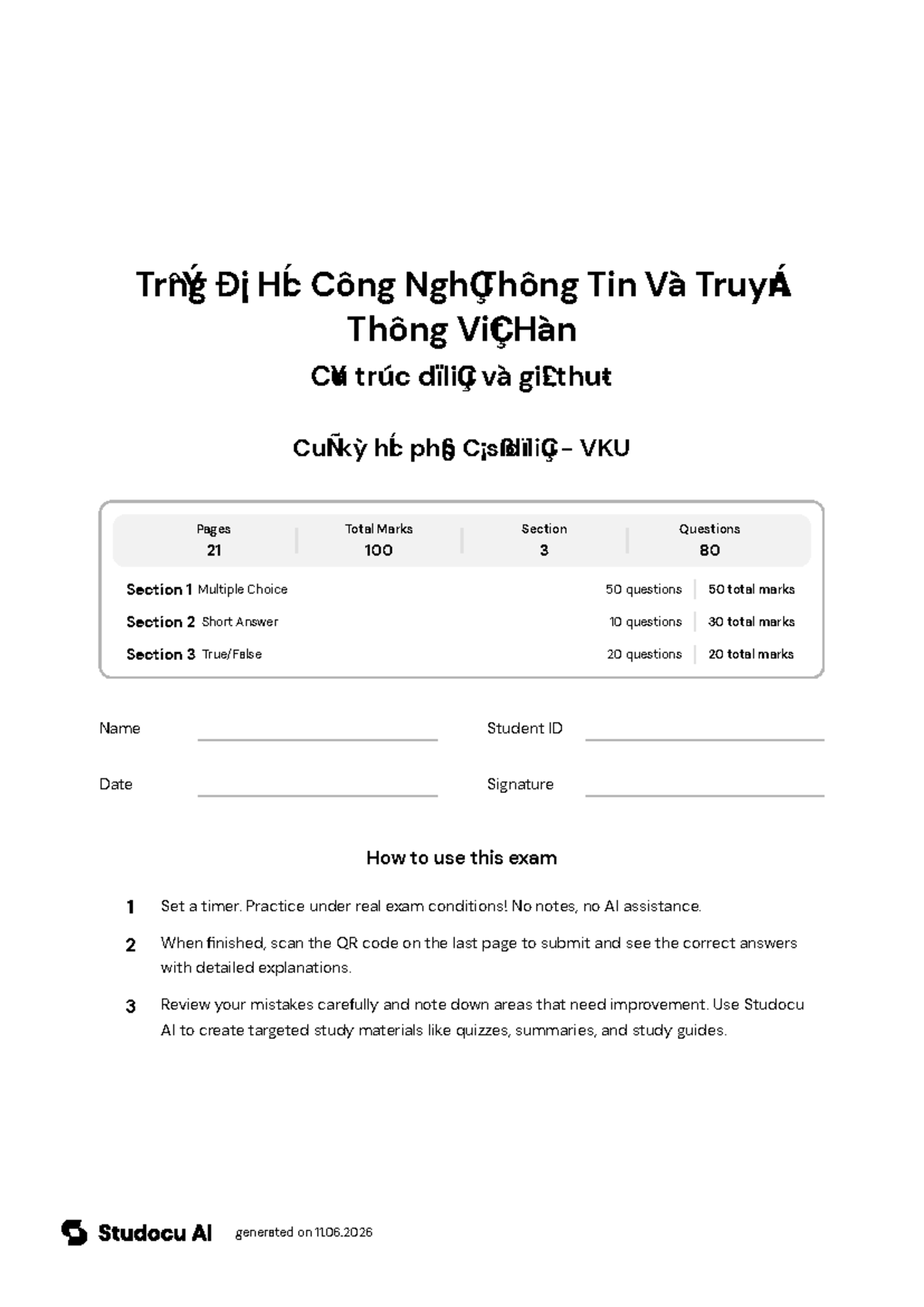 Cuối kỳ học phần Cơ sở dữ liệu - VKU - Studocu