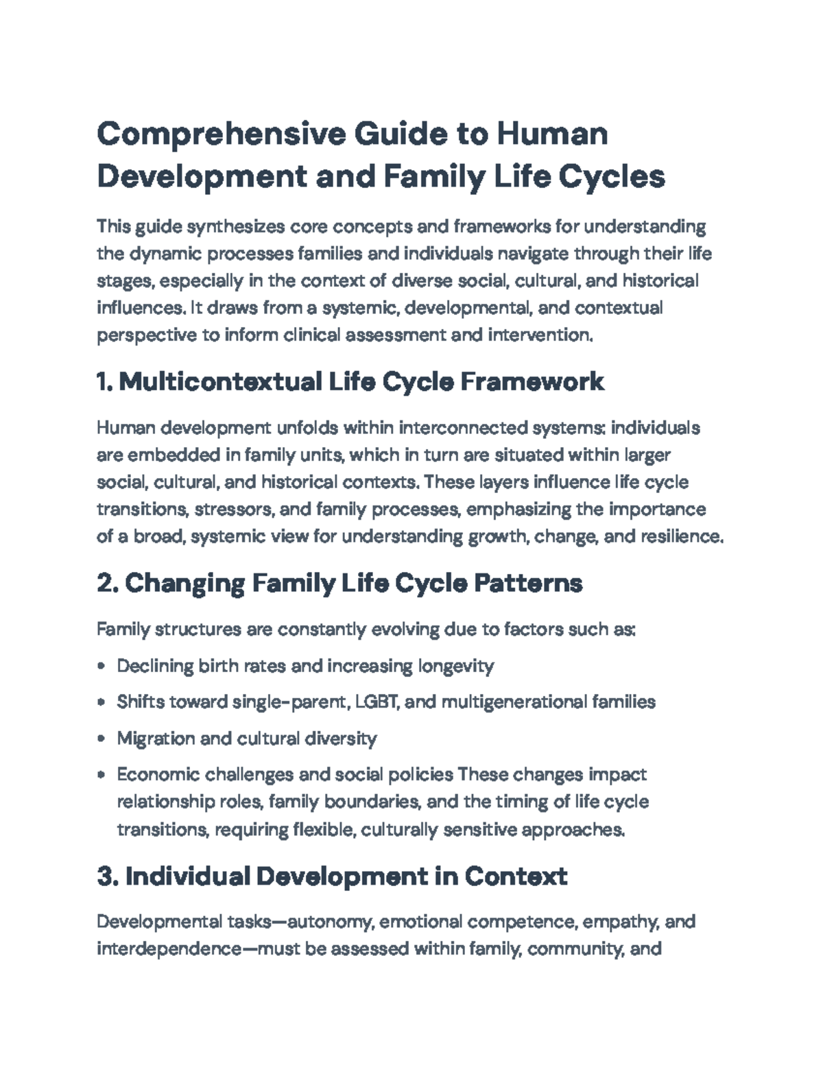 Comprehensive Guide to Human Development & Family Life Cycles - Studocu