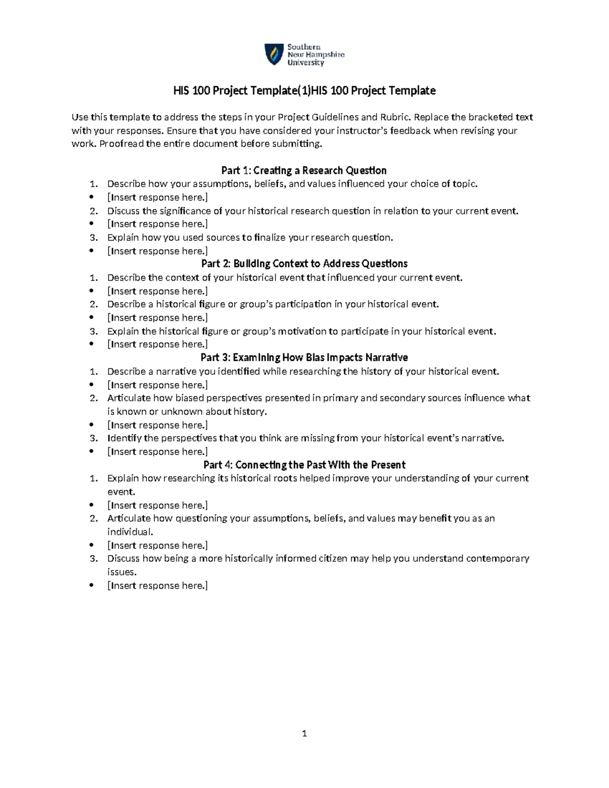 HIS 100 Project Template: Guidelines for Historical Research - Studocu