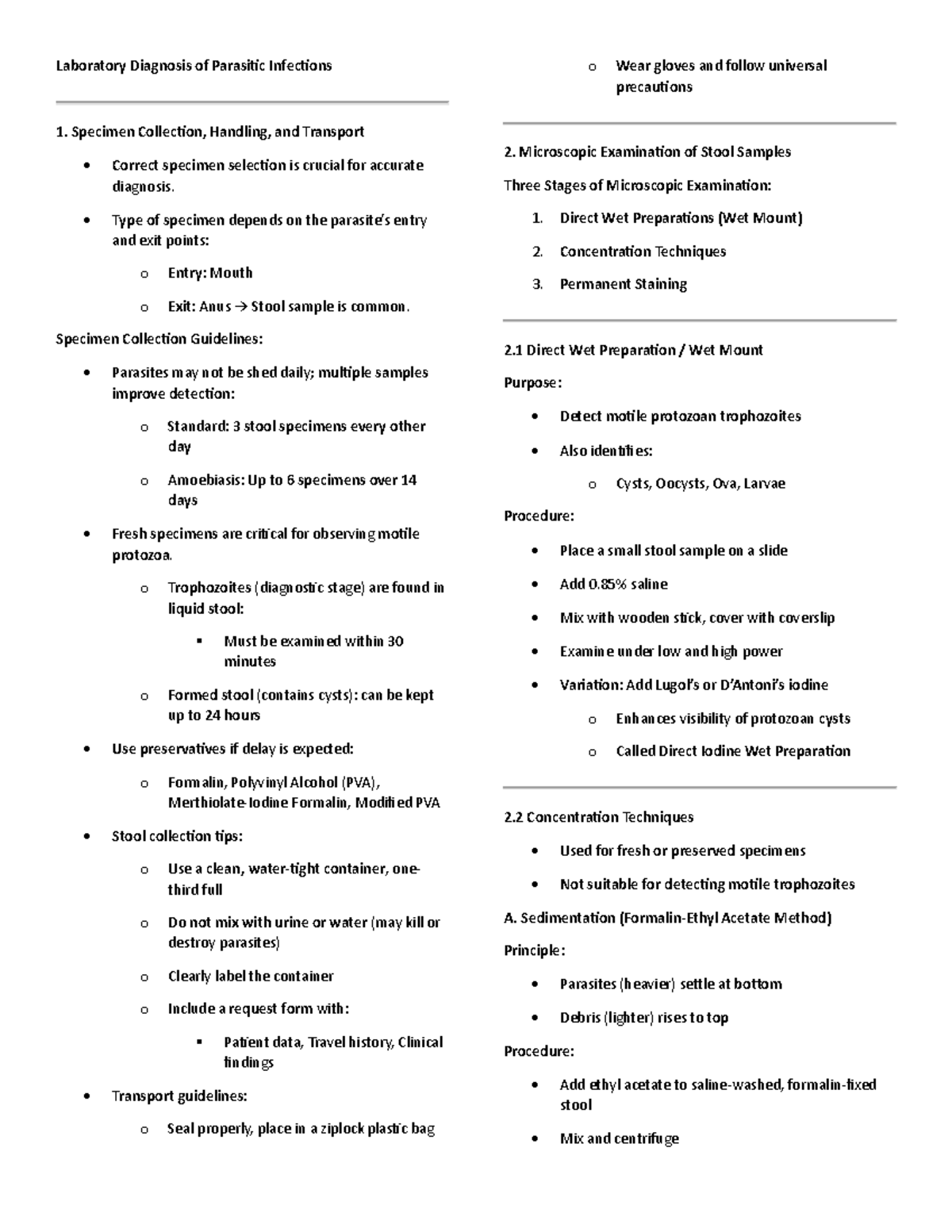 Laboratory Diagnosis of Parasitic Infections: Specimen Collection ...