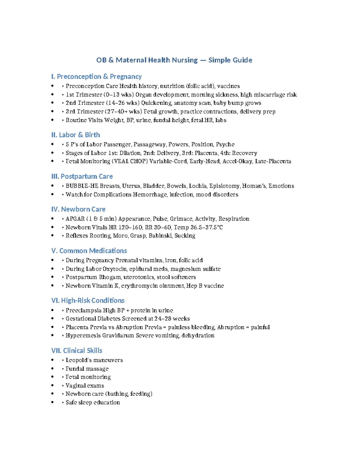 OB Maternal Health Nursing Guide II: Comprehensive Overview - Studocu