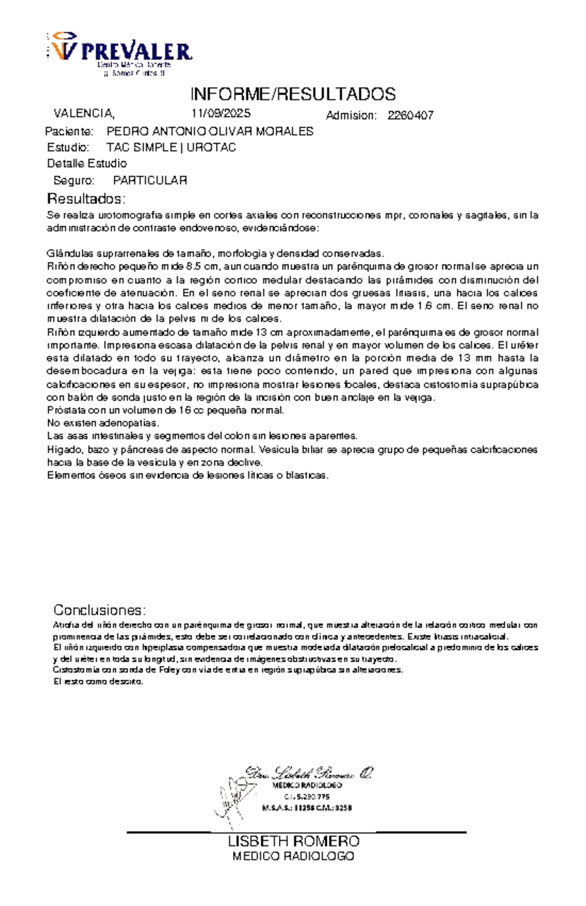 TAC Simple UROTAC Resultados - Paciente: Pedro Olivar 2260407 - Studocu