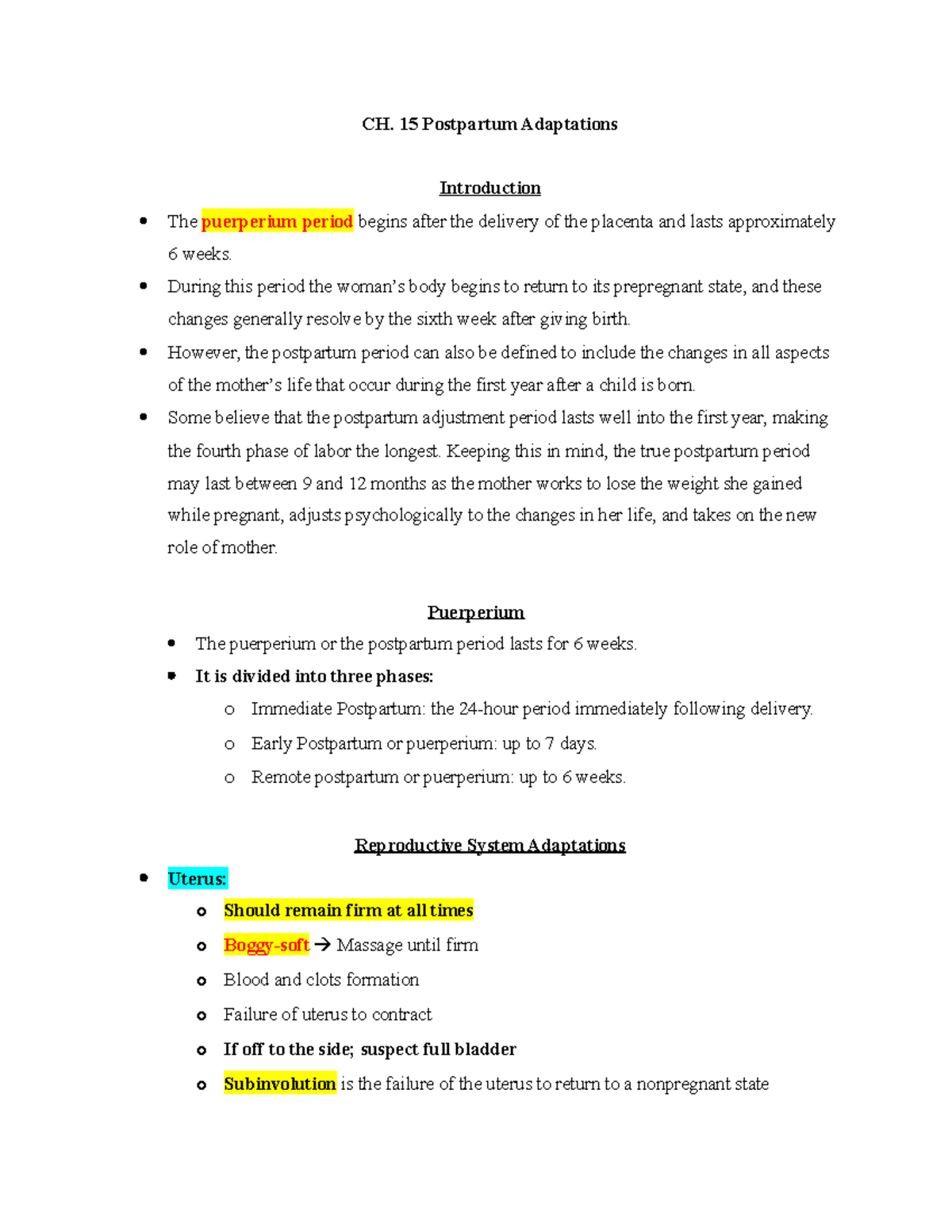 CH. 15 Postpartum Adaptations: Understanding Maternal Changes and Care ...