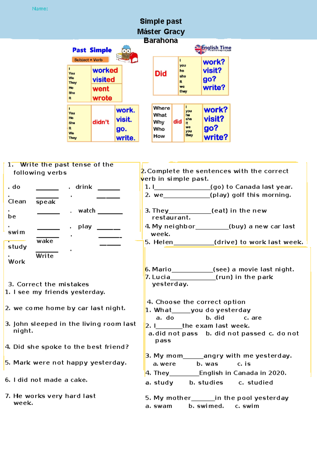 Simple Past Tense Exercises and Amy Winehouse Analysis - Studocu