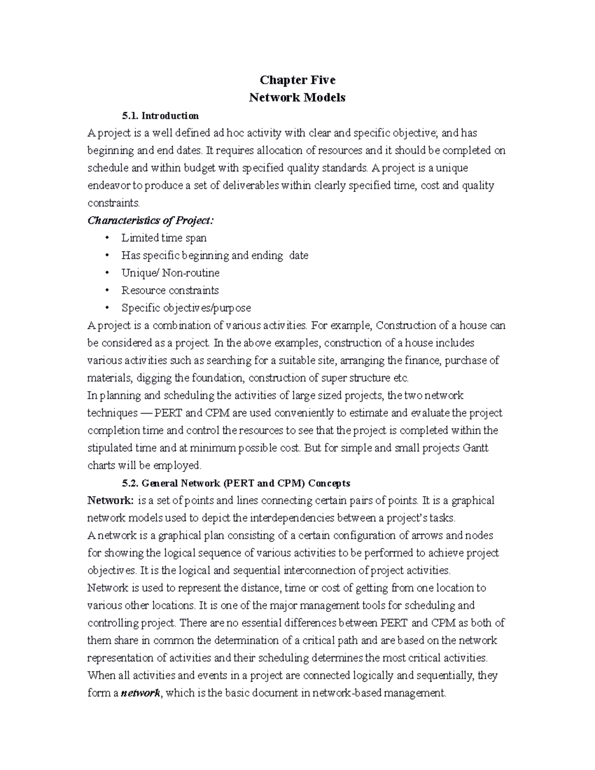Ch-5 - Simplex: Understanding Network Models and PERT/CPM Techniques - Studocu