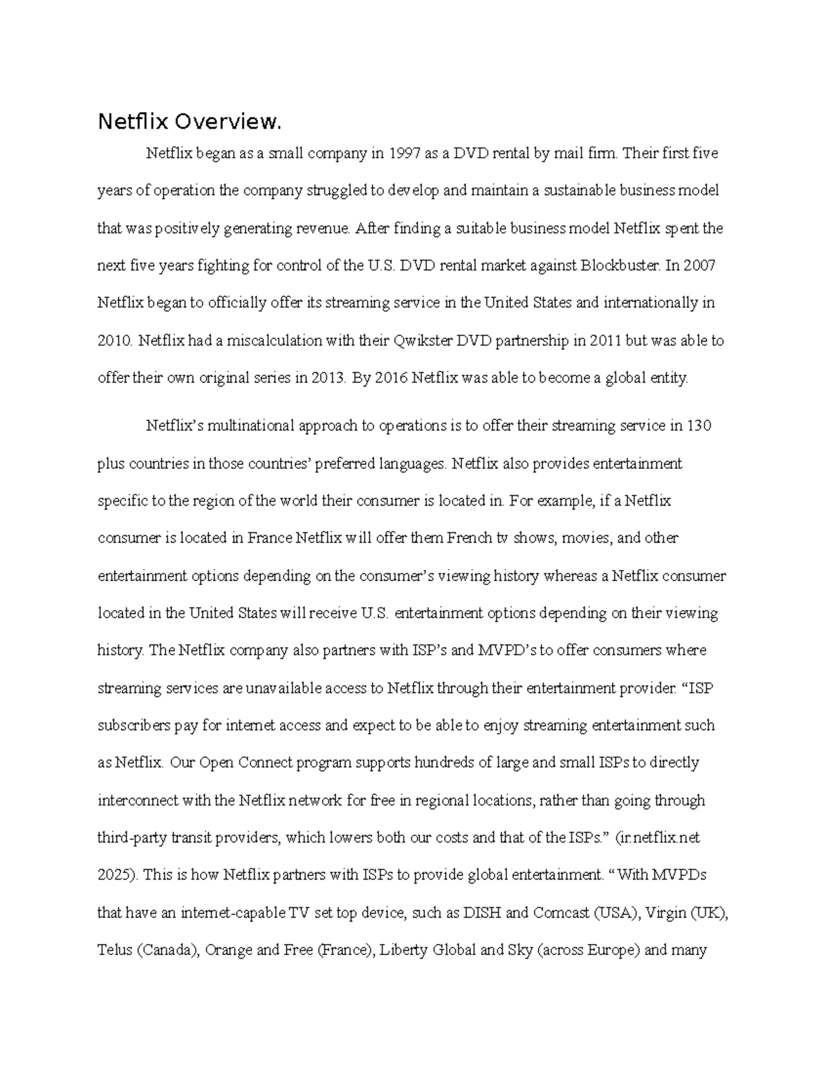 FIN-336 Milestone One: Comprehensive Overview of Netflix's Evolution ...